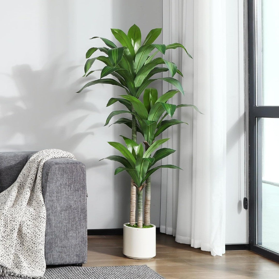 Artificial Dracaena Plant with White Planter