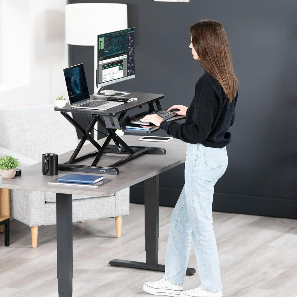 VIVO Standing Desk Converter Height Adjustable 81cm Black | Scope ...