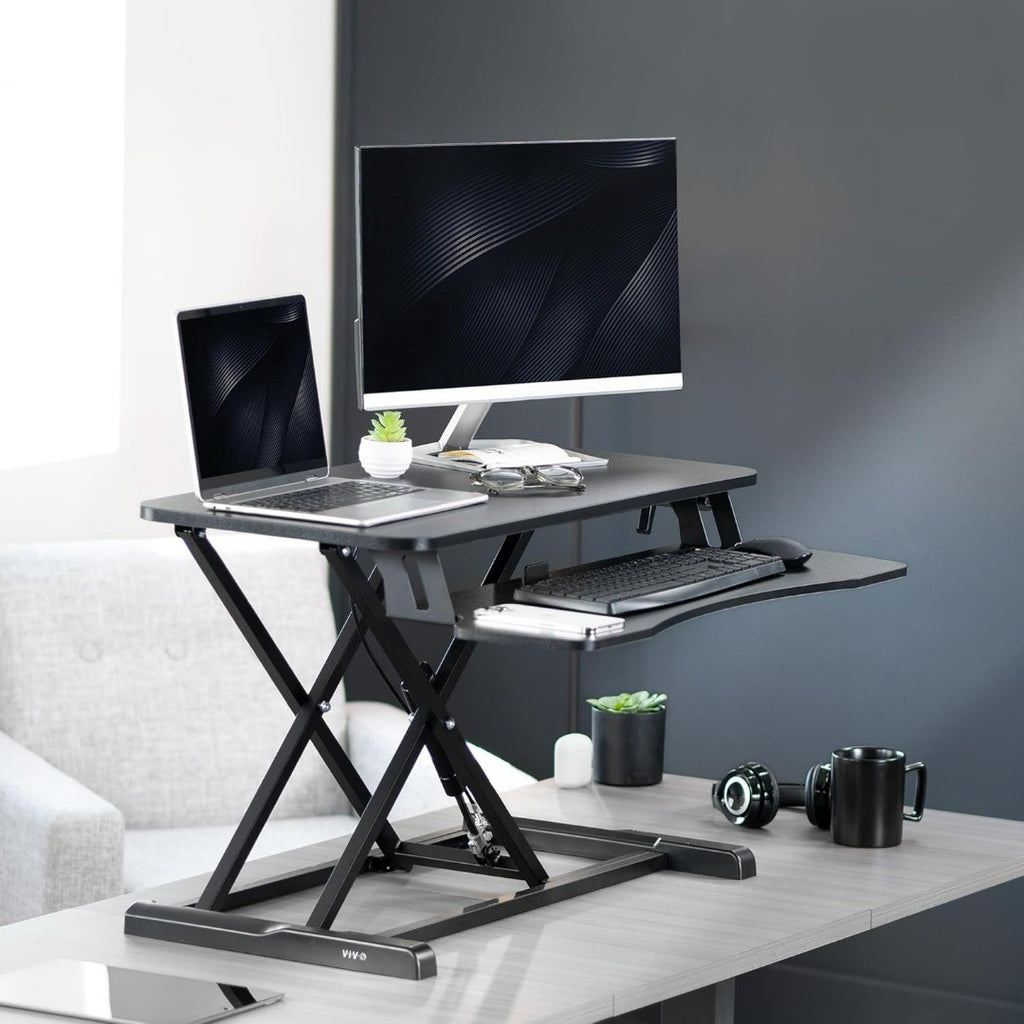 VIVO Standing Desk Converter Height Adjustable 81cm Black | Scope ...