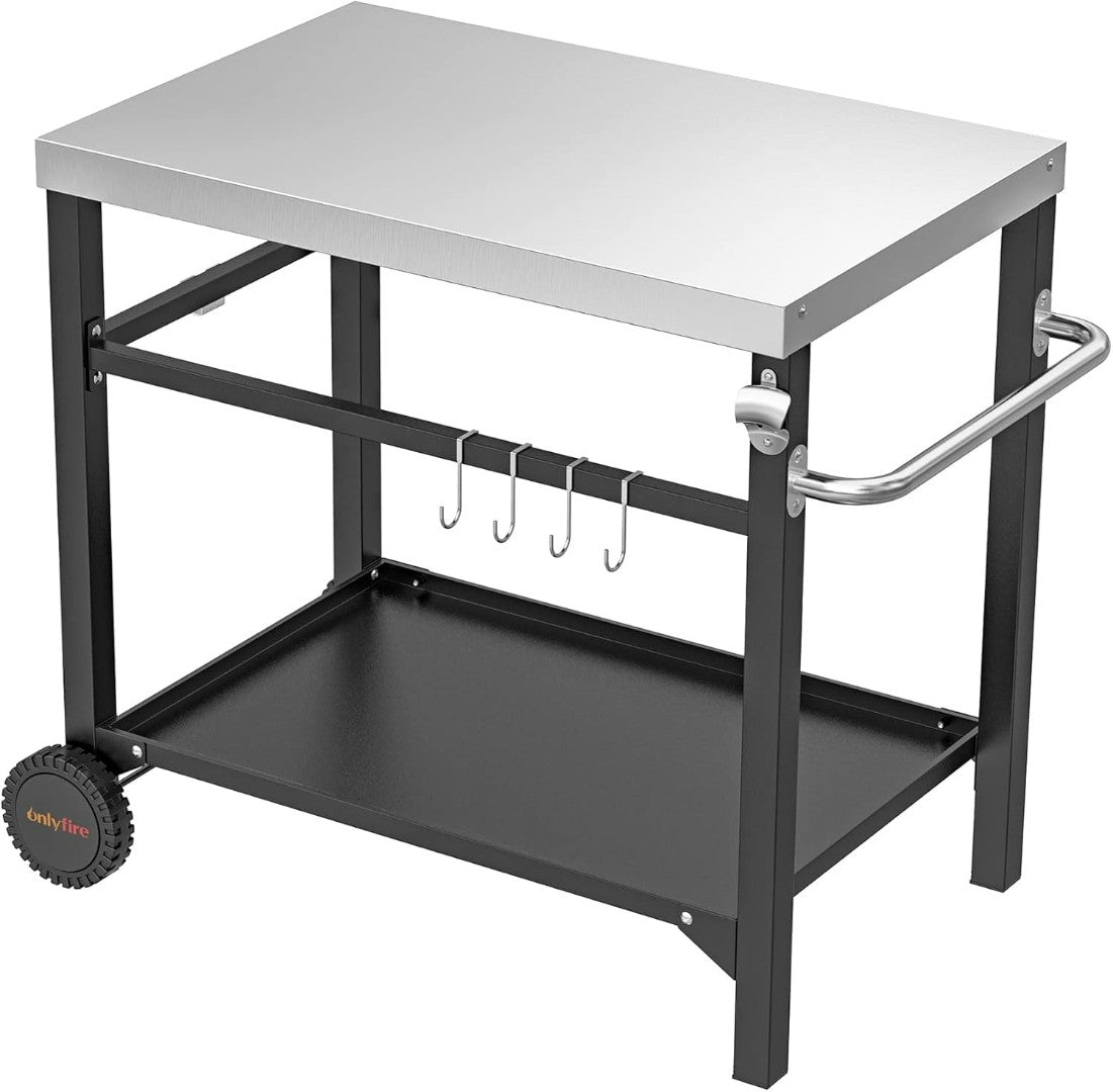 ONLYFIRE Barbecue Serving Trolley Outdoor Table Stainless Steel ...