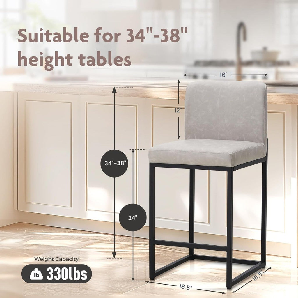 Set of 2 Square Bar Stools with Backrest Light Grey | Scope Online ...