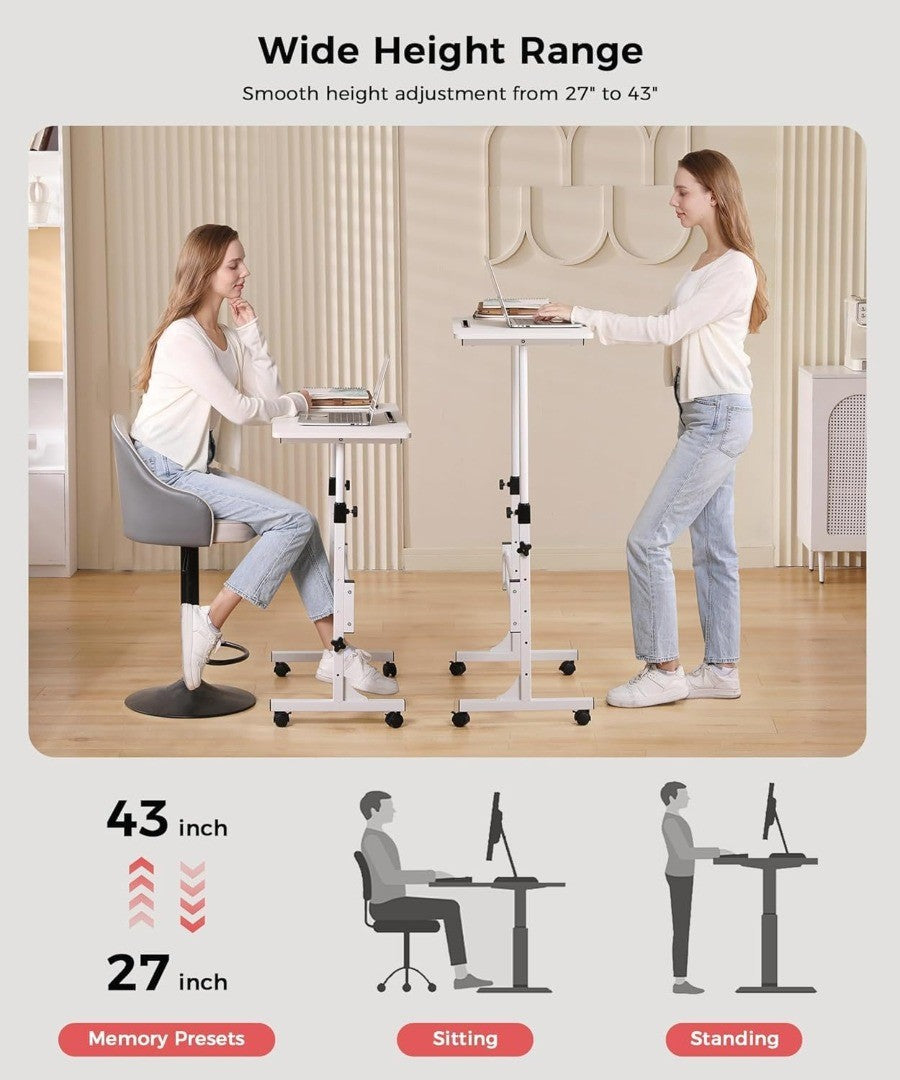 Small Standing Desk Adjustable Height with Wheels White | Scope Online ...
