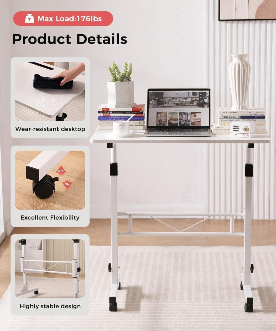 Small Standing Desk Adjustable Height with Wheels White | Scope Online ...