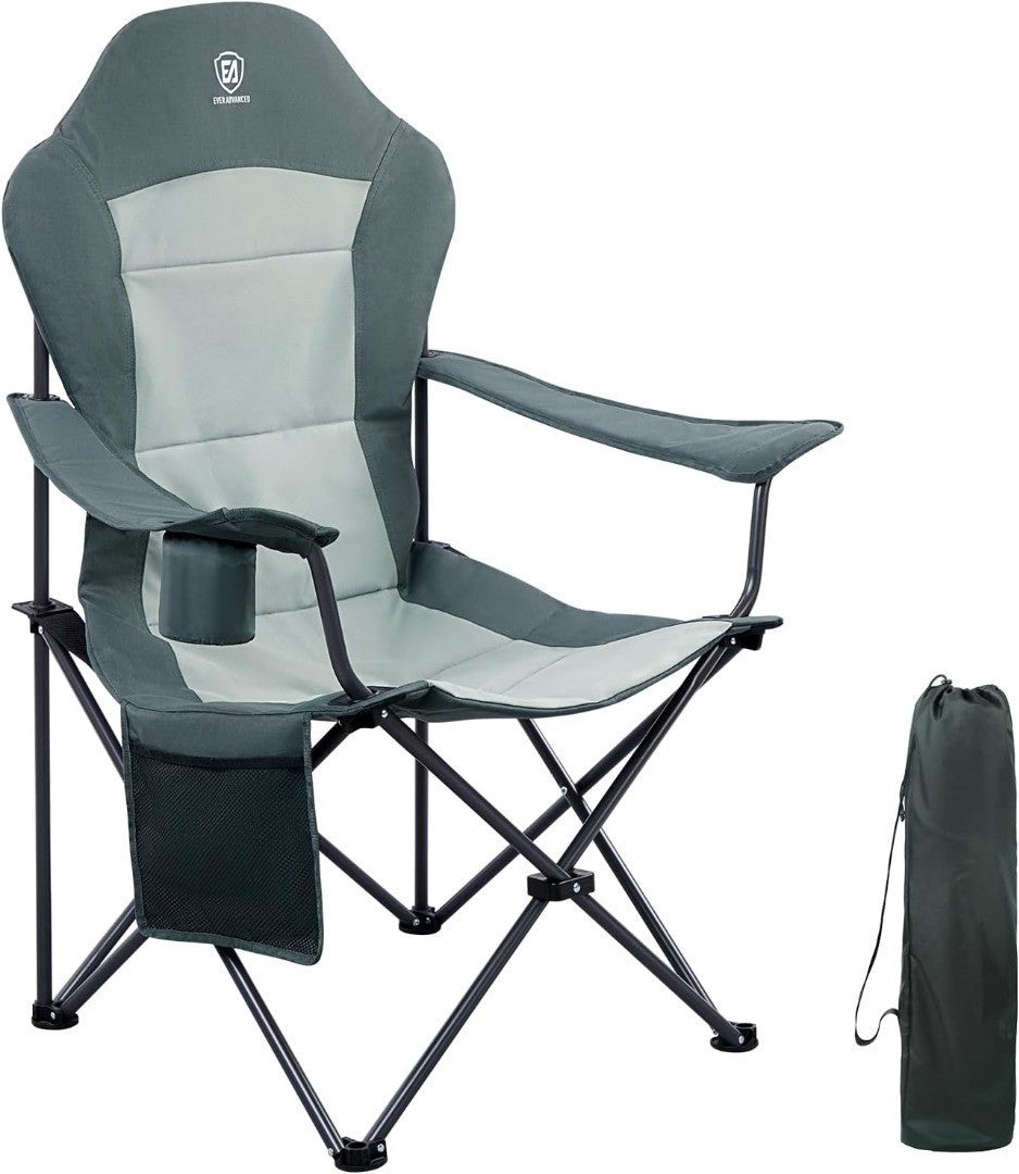 EVER ADVANCED Heavy Duty Folding Camping Chair Green/Grey | Scope ...