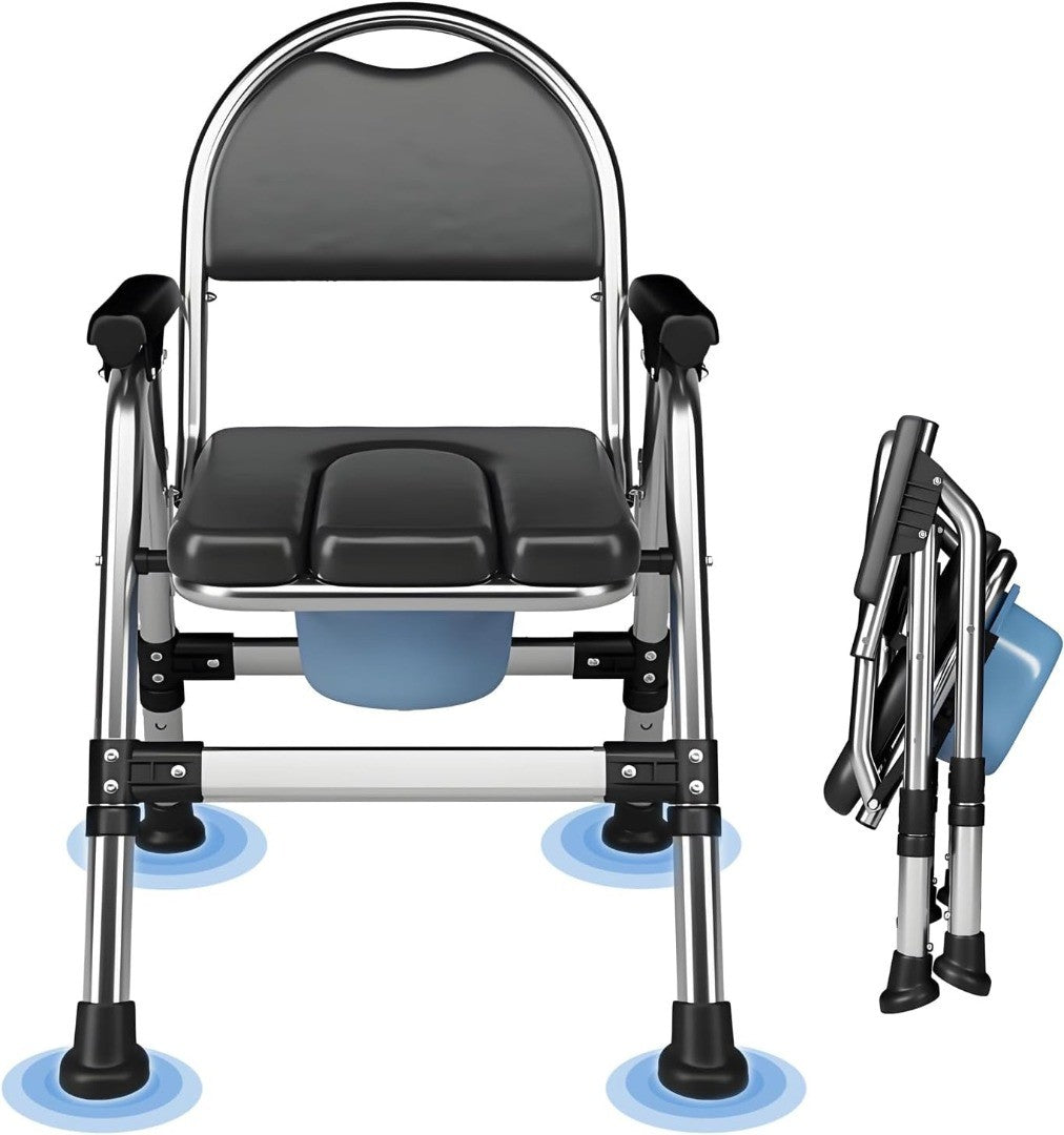 Folding 2-in-1 Commode Shower Chair with Lid & Bucket Black | Scope ...