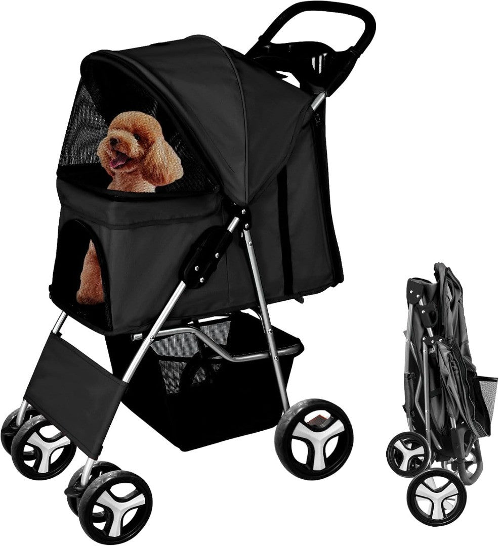 Folding 4-Wheel Pet Stroller for Dogs & Cats Black | Scope Online ...