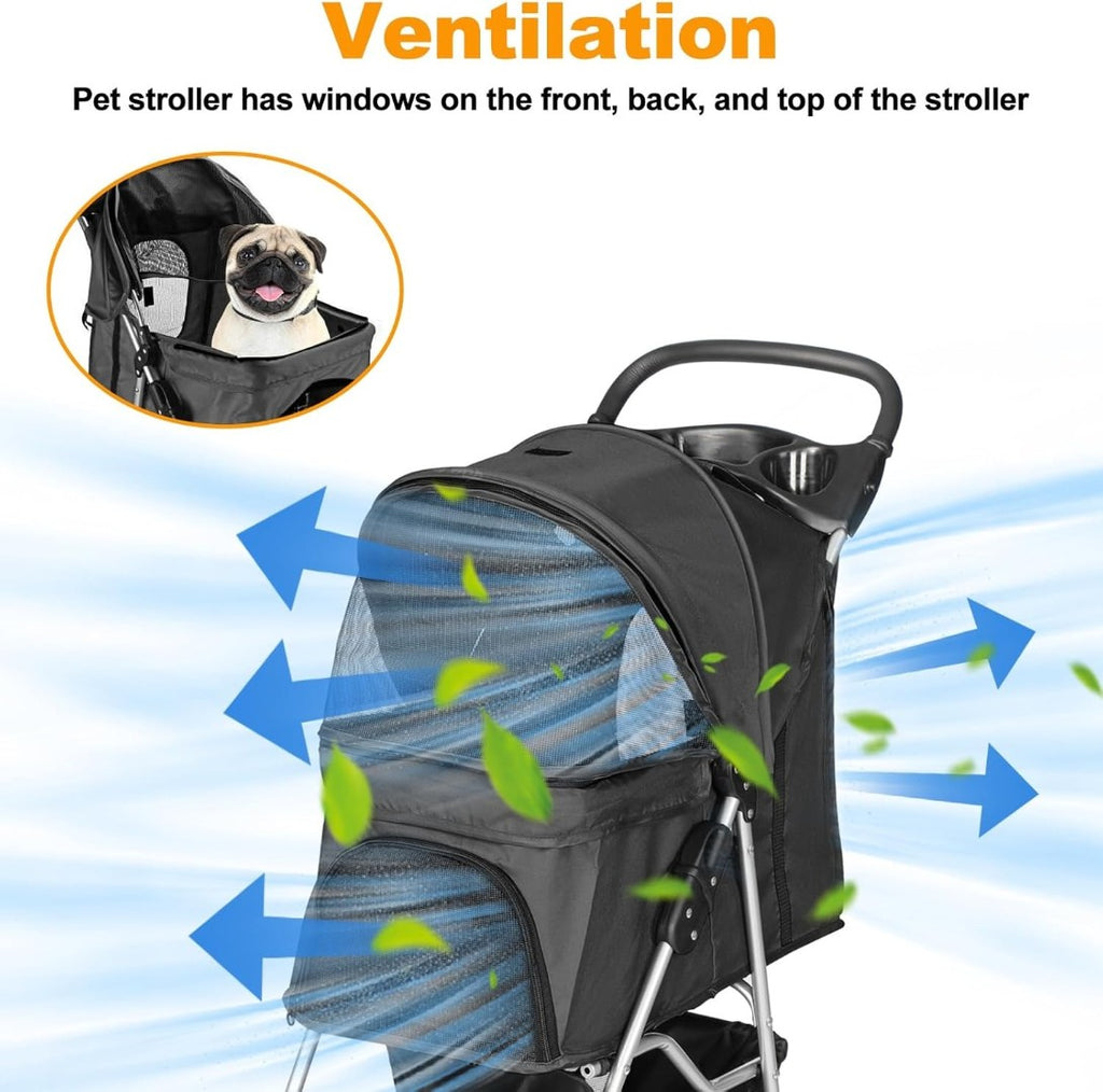 Folding 4-Wheel Pet Stroller for Dogs & Cats Black | Scope Online ...