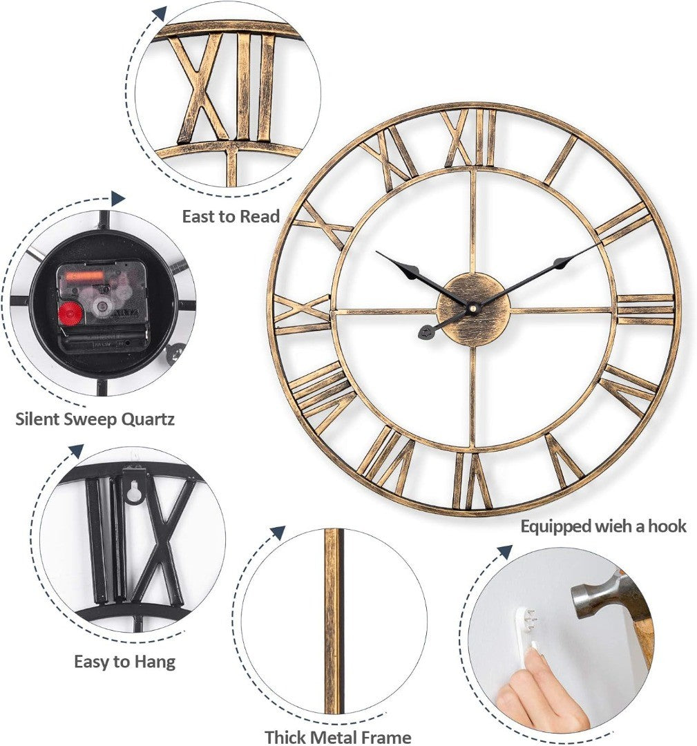 Vintage Style Wall Clock 40cm Gold | Scope Online Charity Shop