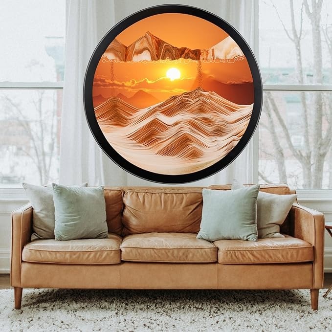 Moving Sand Art Picture with Round Frame 60cm Orange/Yellow | Scope ...