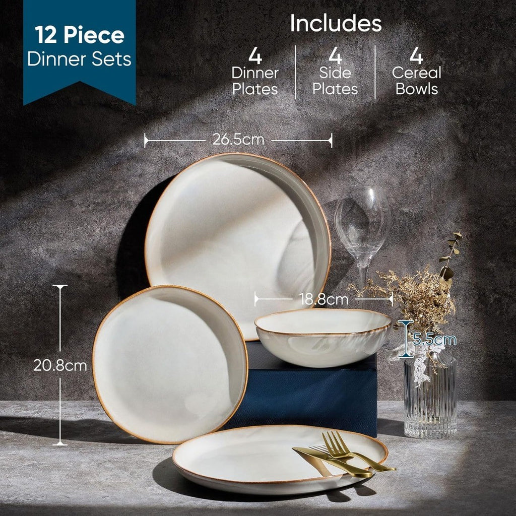 HOMIKIT 12-Piece Stoneware Dinner Set for 4 Cappuccino White | Scope ...