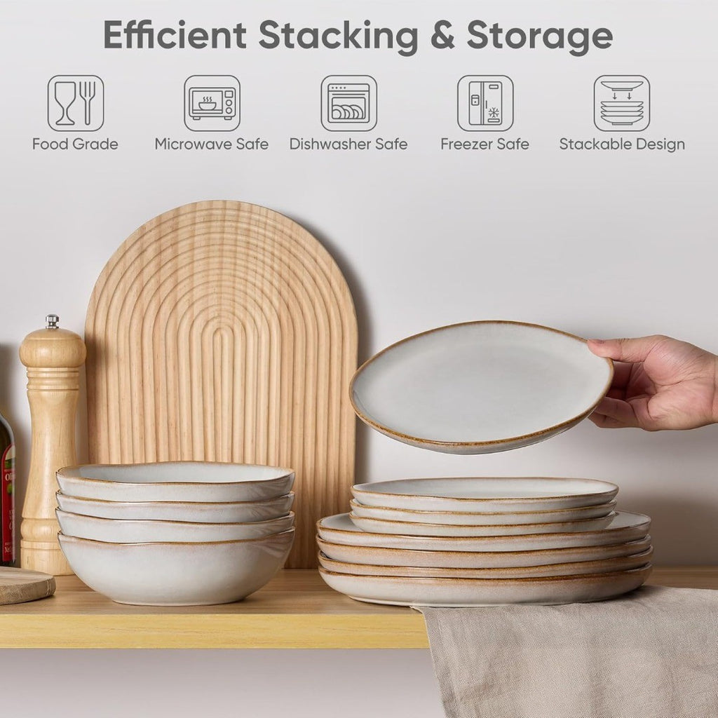 HOMIKIT 12-Piece Stoneware Dinner Set for 4 Cappuccino White | Scope ...